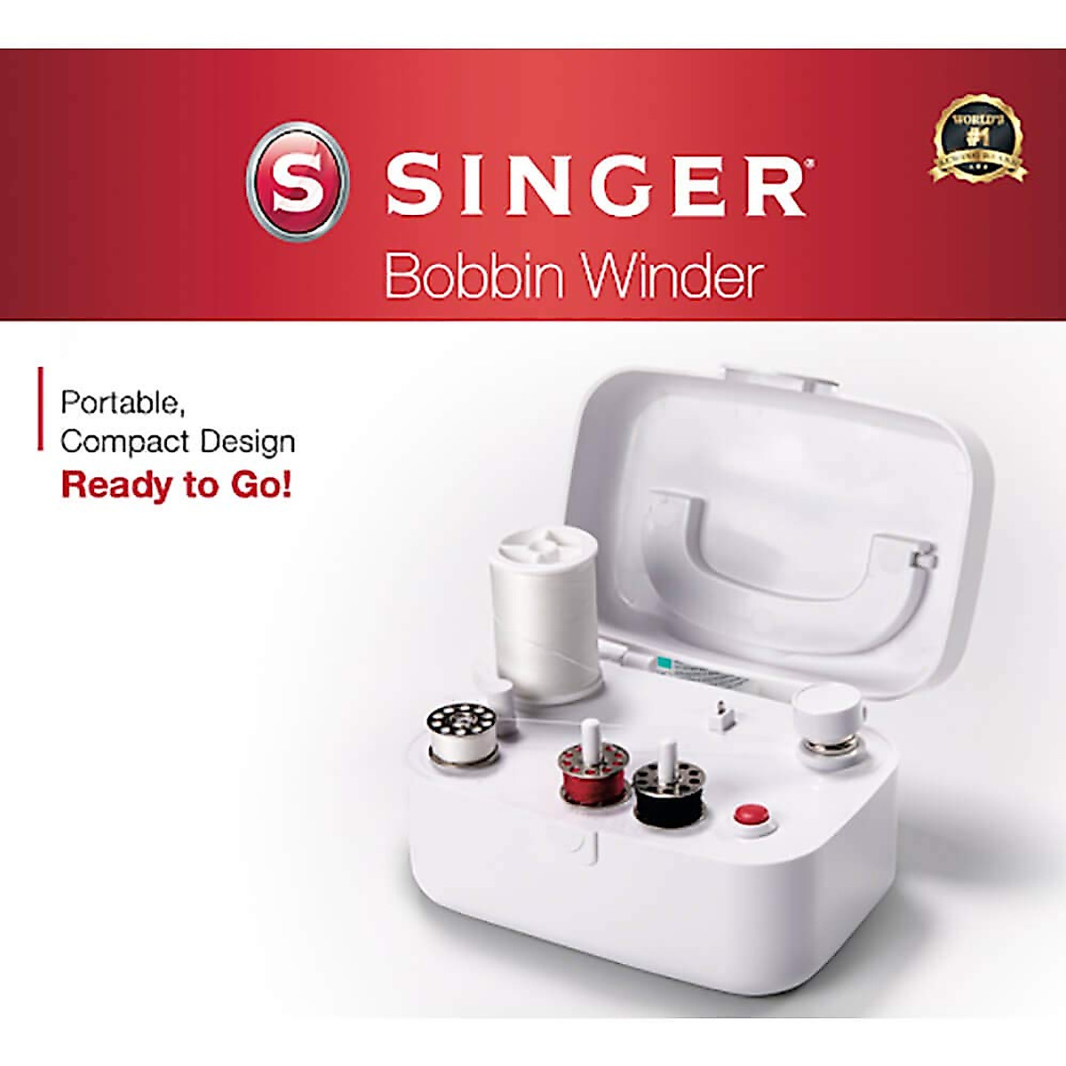 SINGER | Bobbin Winder for Sewing Machines - for Class 15 and 15J Bobbins - Simple & Portable - Battery Powered, White