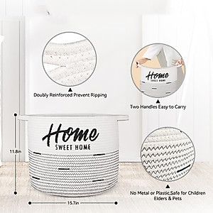 Rope Basket Woven Storage Basket, White Basket Storage Laundry Clothes Hamper, Woven Storage Basket for Plant, Blankets,Toys, Baby Nursery Containers White Home Decor Gift - 15.7" L×11.8" H