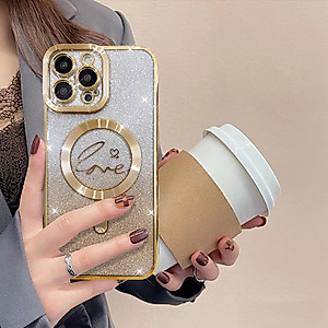 KANGHAR Magnetic Glitter Case for iPhone 13 Pro Max Case 6.7 Inch, Clear Plating Love Heart Pattern Design [Compatible with Magsafe Charging] Camera Protection Soft Cover for Women Girls (Gold)