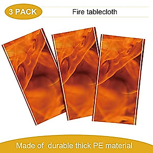 Tiamon 3 Packs Fire Tablecloths Flame Plastic Table Covers Fire Flame Rectangle Disposable Tablecloths Decorations for Picnic Home Outdoor Indoor Birthday Party Supplies