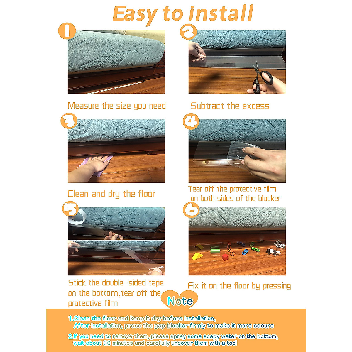 8 Pack Under Couch Toy Blocker-Adjustable Clear Under Bed Blocker for Pets,Stop Things from Going Under Couch Sofa Bed and Other Furniture,(15.74" L 3.14" H)