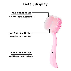 Beomeen Facial Cleansing Brush, 4 Colors Facial Exfoliating Brush Face Wash Scrub Exfoliator Brush for Makeup Skincare Removal, (Blue, Pink, Purple, Clear)