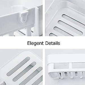 Laigoo 2 Pack Adhesive Bathroom Shelves Organizer Shower Caddy, Strong Plastic No Drilling Wall Shower Shelves Floating Shelf Vanity Organizer Basket(White)