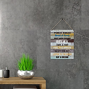 Qious Porch Sign Gift Farmhouse Porch Rules Read a Book Visit with Friends Wooden Hanging Sign Plaque Rustic Wall Art Decor for Home Decoration 10 x 8 Inches
