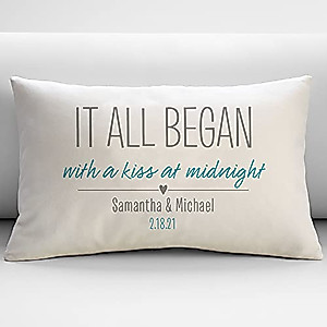 Let's Make Memories Personalized Throw Pillow - Where It All Began Quote - Customize for Couples - Custom Pillow - Natural - 12X18