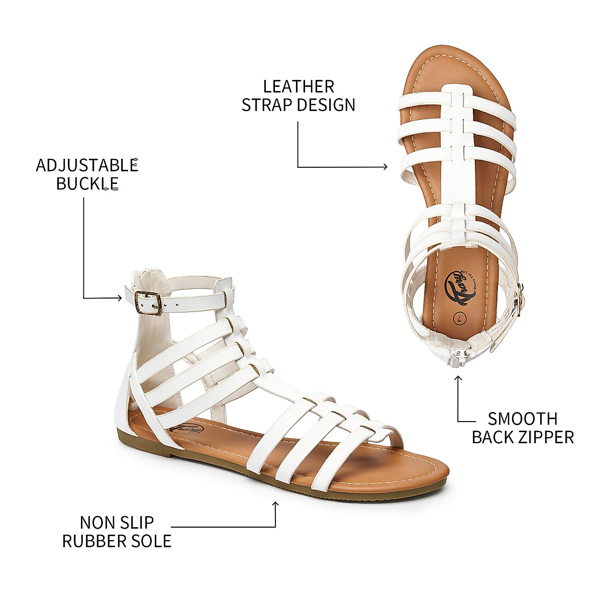 Trary Women's Sandal, Comfortable Gladiator Sandals Ankle Strap Flats Sandalias Para Mujer Beach Sandals Wide Width Open Toe Cross Strappy Sandals for Women Dressy Summer