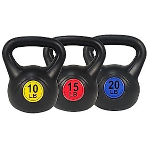 Signature Fitness Wide Grip Kettlebell Exercise Fitness Weight, Set of 3, Includes 10 lbs, 15 lbs, 20 lbs, Multicolor