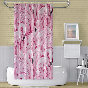 OERJU 71x71 inch Pink Flamingo Shower Curtain for Bathroom Tropical Wildlife Artwork Waterproof Polyester Washable Fabric Home Bath Shower Curtains