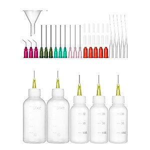JIBENGAO 2 sizes needle tip squeeze bottle, precision tip applicator bottle with Blunt Needle Tip 14ga 18ga 20ga 25ga, Craft glue bottles for Craft Art Project,Paint Quilling Craft (30, 50 ML)