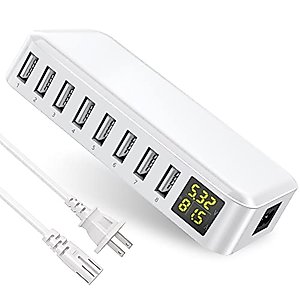 USB Charger, Slitinto 8-Port Fast Desktop Charger with LCD Display, Multi USB Charger Compatible iPhone 13/13 Pro/12 Pro/11 Pro Max/XS/Max/XR/X, Pixel, Galaxy