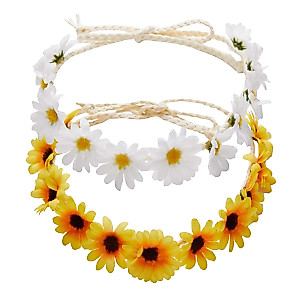 zYoung 2 Pcs Fashion Flower Headband Sunflower Hair Wreath Festival Hair Band Bridal Headpiece