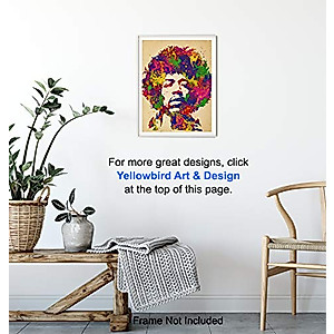 Jimi Hendrix Poster - 8x10 Psychedelic Experience Wall Art Decor for Men, Boys Bedroom, Living Room, Music Studio - Gift for Guitarist, Musician, Woodstock, Purple Haze, 60's Music Fan - UNFRAMED