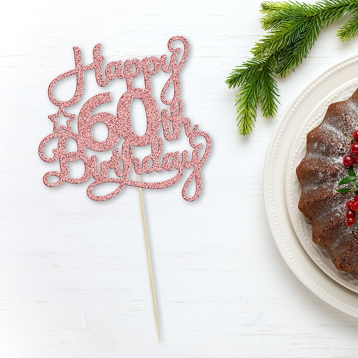 1 Pack Happy 60th Birthday Cake Topper Rose Gold Glitter 60 & Fabulous Cheers to 60 Years Old 60th Birthday Cake Pick for Celebrating 60th Birthday Anniversary Party Cake Decorations Supplies