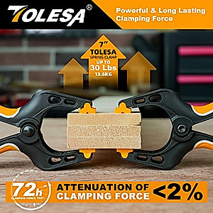 TOLESA Heavy Duty Spring Clamps 7 Inch - 4PCS Large Wood Clamps with Powerful Clamping Force 30 Lbs - Deep Throat Clamps for Woodworking Wood Gluing Photography Backdrop Tarp Pool Cover Holding