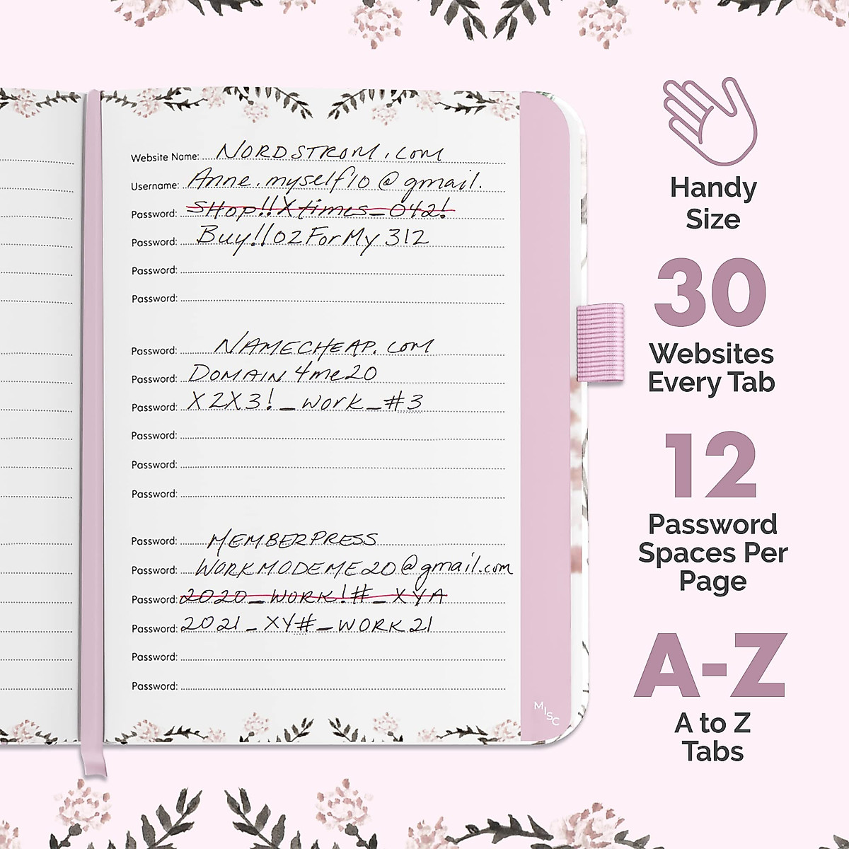 Simplified Floral Password Book with Alphabetical Tabs - Pocket Sized Internet Password Keeper – The Perfect Notebook w/Address Sections Saves All Your Passwords and Recently Placed Orders