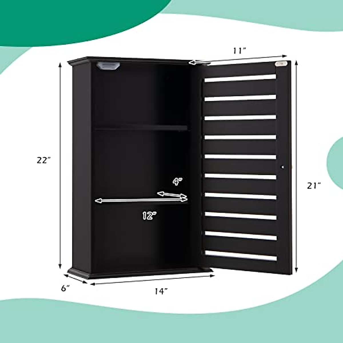 Giantex Bathroom Wall Cabinet, Over The Toilet Storage Medicine Cabinets with Louvered Door and 2 Adjustable Shelves, Wall Mounted Organizer for Living Room, Kitchen and Entryway Wall Cabinet