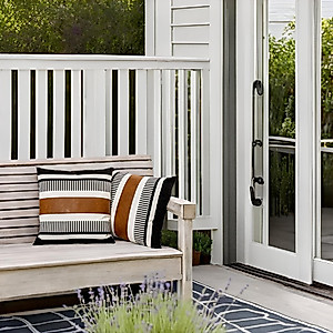 Vfuty Set of 2 Striped Boho Throw Pillow Covers 16x16 inch, Modern Leather Pillow Cover for Couch Sofa Bed, Farmhouse Decor Patchwork Accent Pillowcase, Black