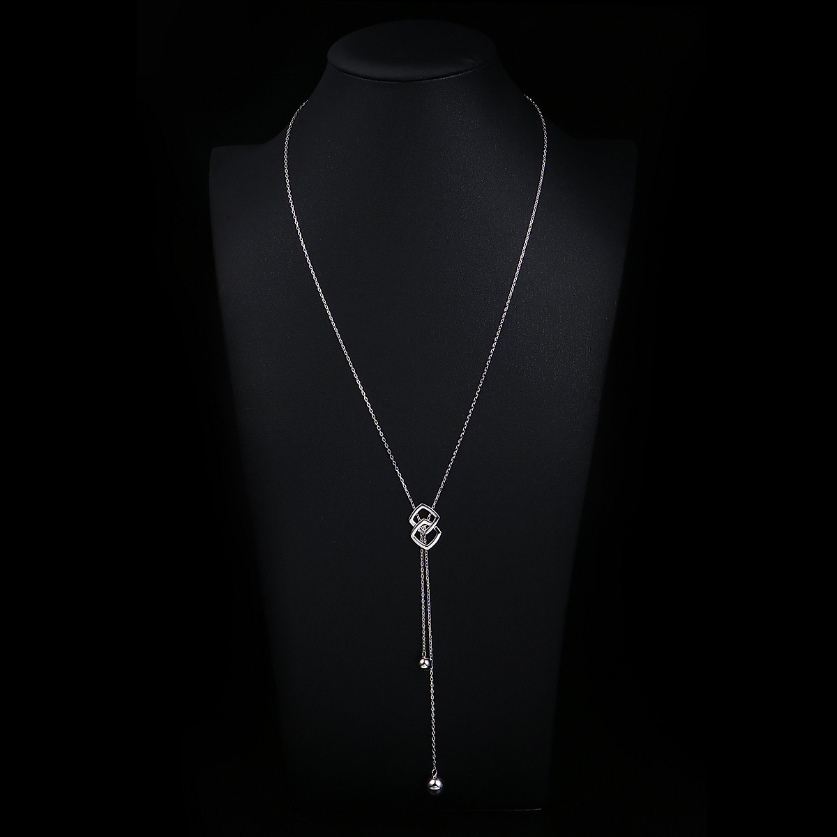 DAOCHONG Long Necklace S925 Sterling Silver Tassel Round Ball Necklace for Women, 30" (Chain adjustable)