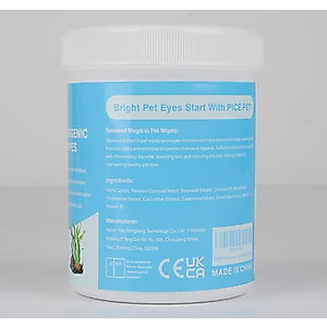 PICE PET Hypoallergenic Eye Wipes for Dog & Cats, Plant-Based Tear Stain Remover for Discharge, Crust, Allergies, Itching, Unscented,100 Count