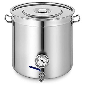 AIZYR Home Brewery Machine Heavy Duty Stainless Steel Stock Pot with Lid, Valve, Thermometer Stock Pot Cookware Boiling Bucket Container,35x35cm