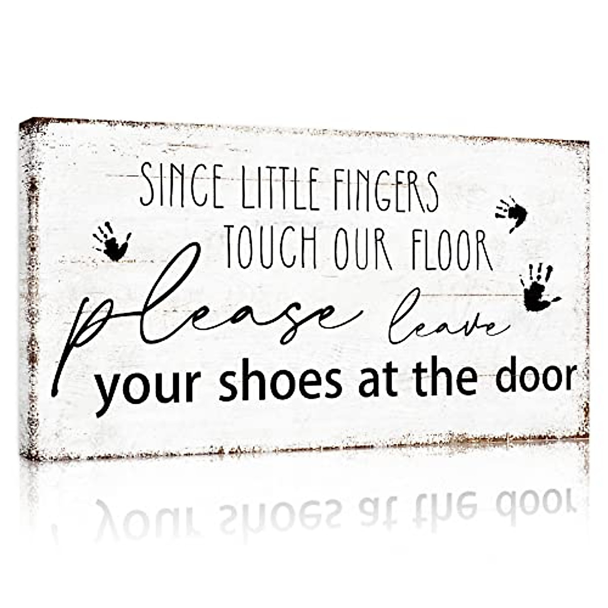 Please Remove Your Shoes Sign: Take off Shoes Sign Funny Entryway Decor - Since Little Fingers Touch Our Floor Please Leave Your Shoes at the Door Canvas Print Home Decoration 15" x 8"