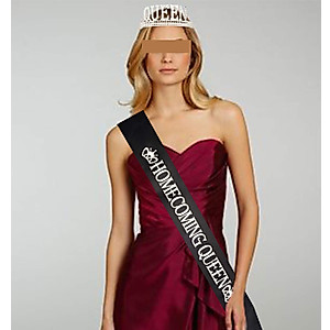 MEANT2TOBE Prom Sash and Crown for Girls and Boys - Fabulous Party Set: Glitter Sash + Rhinestone Silver Premium Metal Tiara for Her and Him, Prom Present for Graduation Party