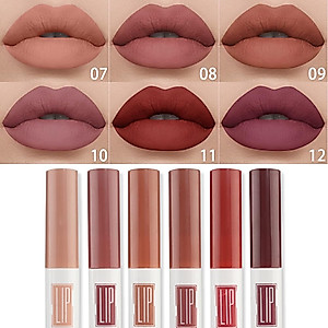 evpct 6Pcs Matte Liquid Lipstick Lip Stain Set Dark Red Nude Beige Brown Orange Mauve Purple Stay on Matte Waterproof Long Lasting Lipstick labiales mate 24 horas originales labial permanente 02