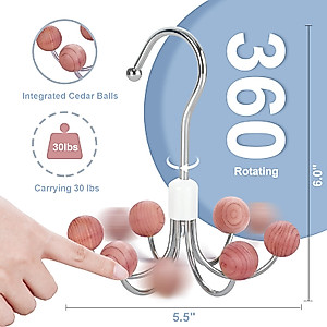 TOPIA HANGER Hoodie Hangers 2-Pack with 6 Cedar Balls, 360°Swivel Purse Hanger, Scarf Hanger, Closet Hooks, Handbag Organizer, Bra Hanger, Accessory Organizers for Scarf, Tanktop, Hat, Hoodie CT43C