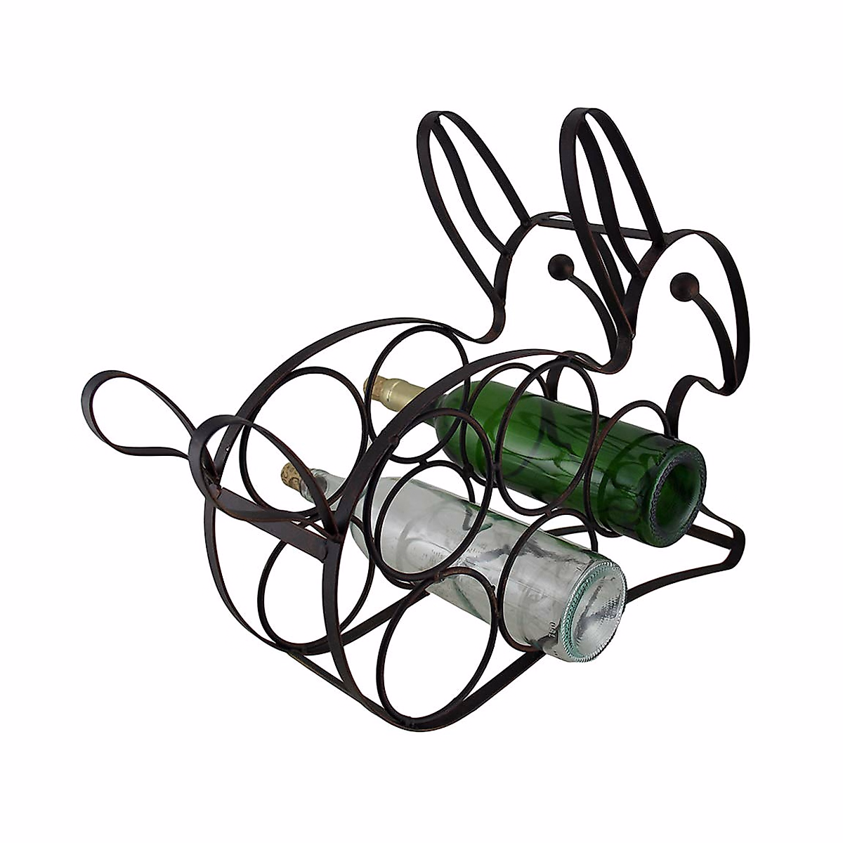 Zeckos Black Enamel Coated Metal Bunny Rabbit Wine Rack - Holds 5 Bottles - 20.5 Inches Long - Ideal for Countertops and Kitchen Displays - Whimsical Elegance