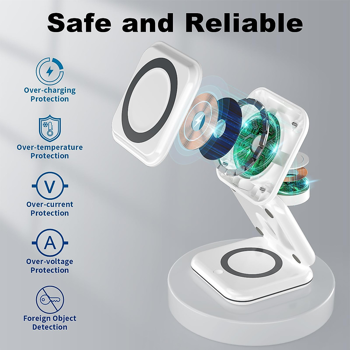 Gonat Wireless Charging Station, 3 in 1 Magnetic Wireless Charger for Apple Devices, Desk Lamp with Wireless Charger for iWatch and for Airpods, Compatible with iPhone 15/14/13/12 Series