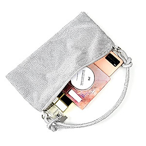 Valleycomfy Chic Rhinestone Purses for Women Sparkly Evening Handbag Bling Hobo Bag Shiny Silver Clutch Purse for Party Club Wedding