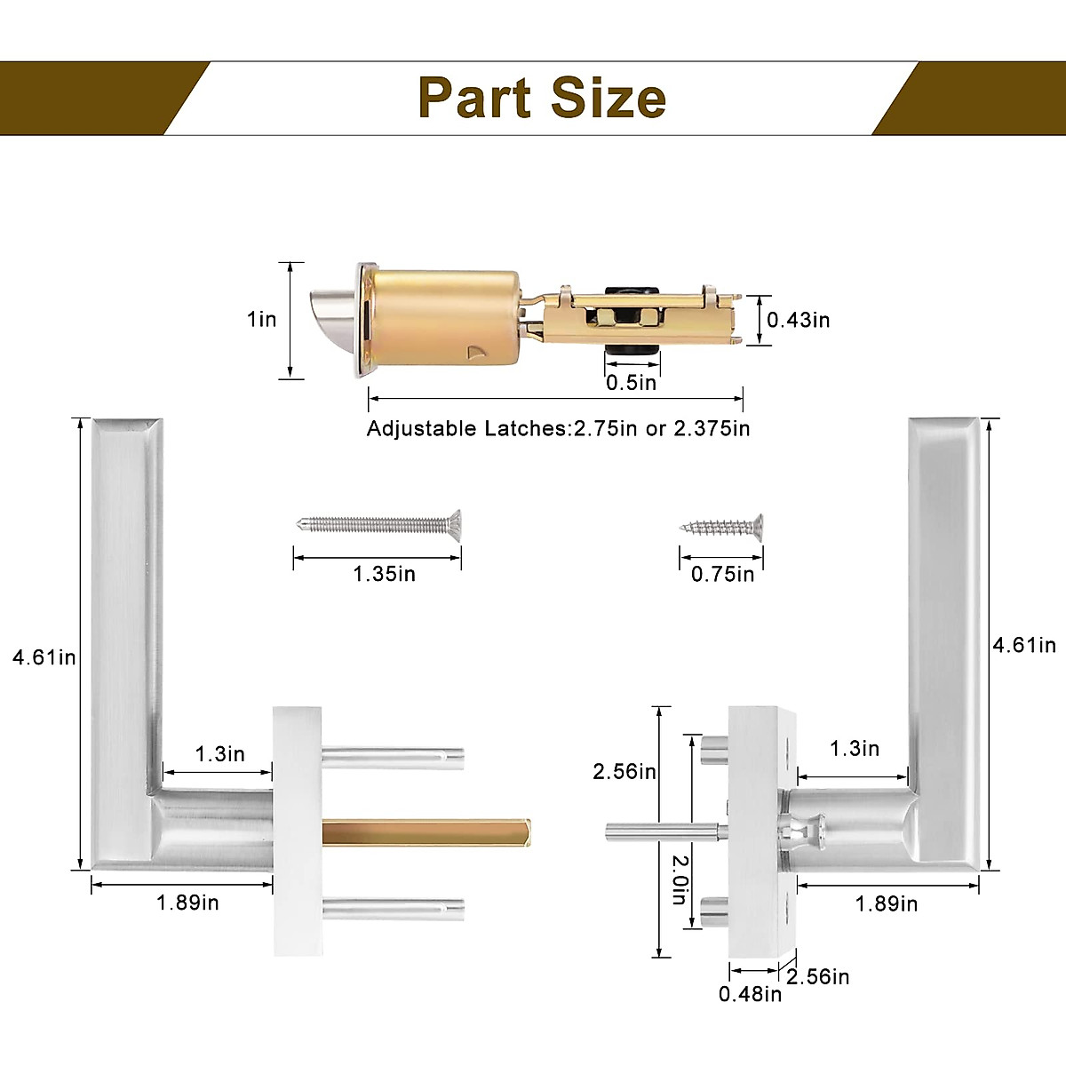 HOSOM 6 Pack Privacy Door Handles for Bedroom, Bathroom & More Interior Door Levers Keyless Reversible Square Door Locks, Satin Nickel