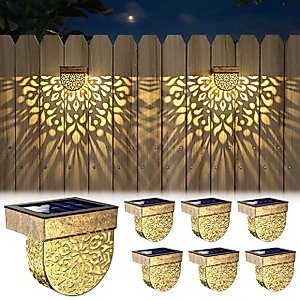 EKQ Solar Fence Lights 6 Pack Solar Deck Lights Outdoor Waterproof LED Solar Powered Step Lights Wall Lights Outdoor Decorations Warm Yellow Light Decorative Lighting for, Front Door, Backyard (Gold)