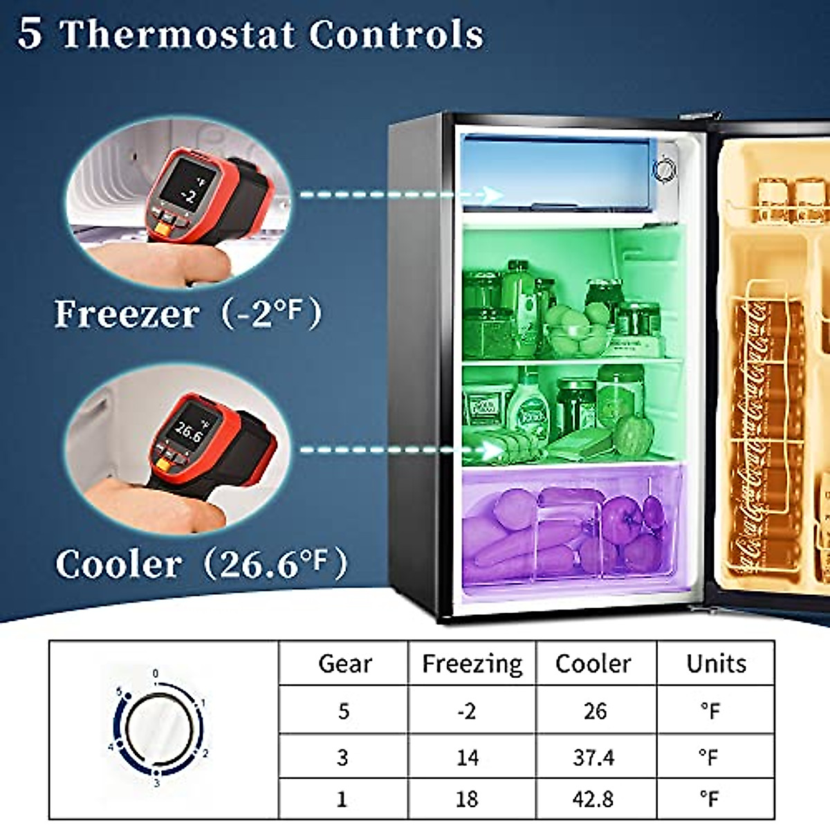 3.2 Cu. Ft. Stainless Steel Double Doors Compact Mini Refrigerator Internal Freezer Compartment Cooler Fridge Perfect For Home Kitchen Hotel Office Dorm Wet Bars Adjustable Temperature Mechanism