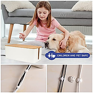 Cable Management Box - Wooden Style Large Cord Organizer Box to Hide Wires & Power Strips | Desk Computer Cable Organizer Box | Safe ABS Material |16" (L) x 6.2" (W) 5.3" (H)|for Home & Office - White