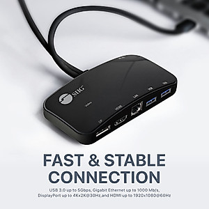 SIIG Mini DisplayPort Thunderbolt 2 1080p Video Dock/Docking Station - 1080p HDMI or DisplayPort (DP) - USB 3.0 and Gb Ethernet Adapter Hub for MacBook, Surface Pro 2/3/4/5 and Laptop(JU-H30412-S1),Black