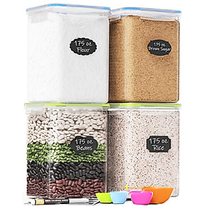 Chef's Path Food Storage Containers - Pantry Organization and Storage - Great for Flour, Sugar, Baking Supplies - Airtight Kitchen Bulk Food Canisters - BPA-Free - 6 PC Set - Spoons, 8 Labels & Pen