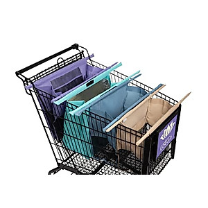 Lotus Trolley Bags -set of 4 -w/LRG COOLER Bag & Egg/Wine holder! Reusable Grocery Cart Bags sized for USA. Eco-friendly 4-Bag Grocery Tote. (Purple, Turquoise, Blue, Brown,)