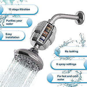 Filtered Shower Head High Pressure Shower Filter Hard Water Softener Filter Remove Chlorine Fluoride Harmful Substances Coconut Shell Activated Carbon Reduces Heavy Metals Other Sediments Vitamin C