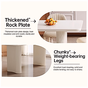 QEZEOM 55.27" Dining Table for 4-6, Modern Rectangular Kitchen Table with Wavy Design Legs, Home Office, Living Room Furniture, Easy to Assemble, White