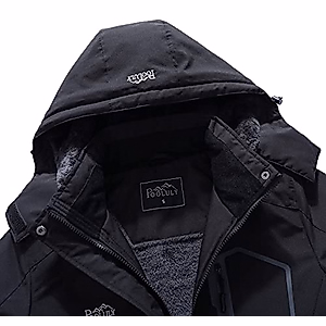 Pooluly Women's Ski Jacket Warm Winter Waterproof Windbreaker Hooded Raincoat Snowboarding Jackets Black-XL