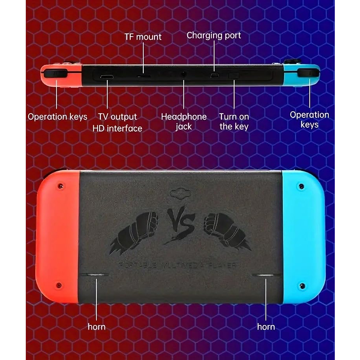 New X80 bluered Handheld Game Console 16gb Build in Many Games 7 inch HD Output Retro Game Cheap Children's Gifts Support TV Playing Games Gameboy Birthday Gift for Kids Adults