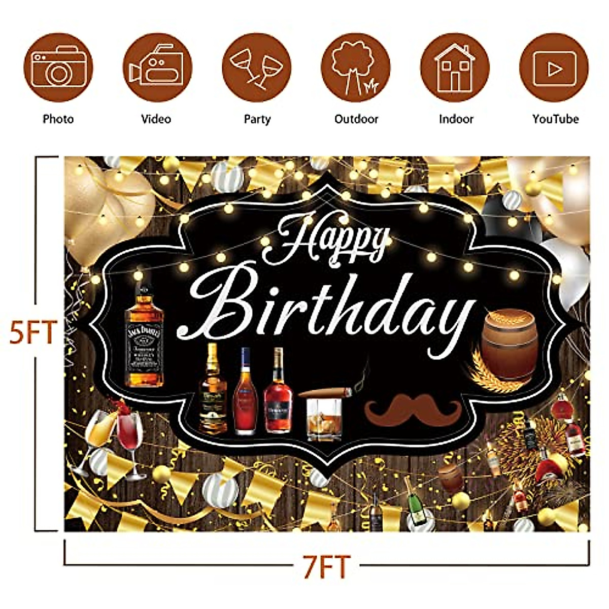 Whiskey Backdrop,7x5FT Whiskey Background Whiskey Banner Whiskey Party Supplies Whiskey Birthday Party Decorations for Men