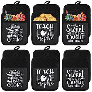 12 Pcs Christmas Teacher Appreciation Gifts Funny Pot Holders with Pockets Heat Resistant Potholder Teacher Oven Mitt Gift Cookies Oven Pads with Hanging Loop for Thanking Baking Cooking, 7 x 9 Inch