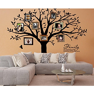 LSKOO Large Family Tree Wall Decal with Family Llike Branches on a Tree Wall Decals Wall Sticks Wall Decorations for Living Room (Black)