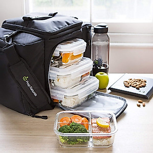 PrepNaturals Glass Meal Prep Containers 3 Compartment - Bento Box Containers Glass Food Storage Containers with Lids - Food Containers Food Prep Containers Glass Storage Containers with Lids 3 Pack