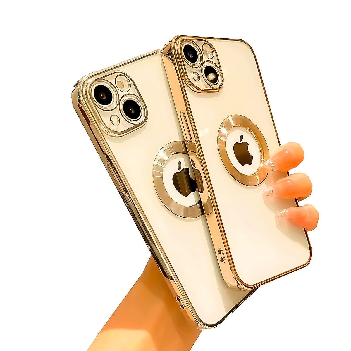 Luxury with Camera Protector Logo Hole Case for iPhone 14 Pro Max Transparent Slim Silicone Shockproof Cover