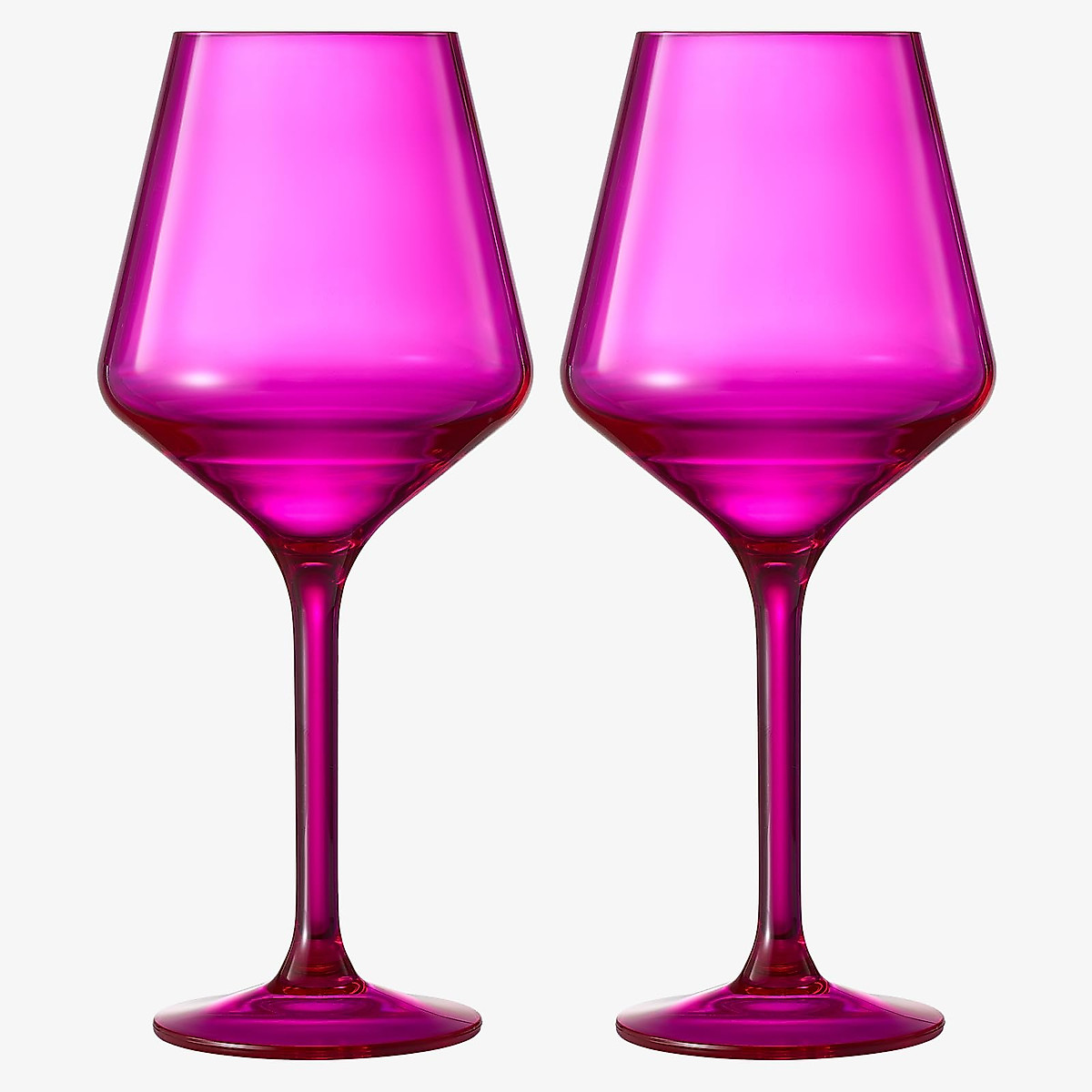 Unbreakable Hot Pink Wine Glasses | Set of 2 | Tritan Drinkware, Unbreakable Colored Magenta & Blush Pink Classic, Large Barware Glasses Shatterproof BPA-free plastic Red & White 15oz