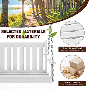 JAMFLY Wooden Porch Swing Outdoor, Bench Swing with Hanging Chains for Outdoor Patio Garden Courtyard Backyard, White