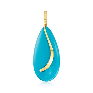 Ross-Simons Turquoise Teardrop Pendant in 14kt Yellow Gold